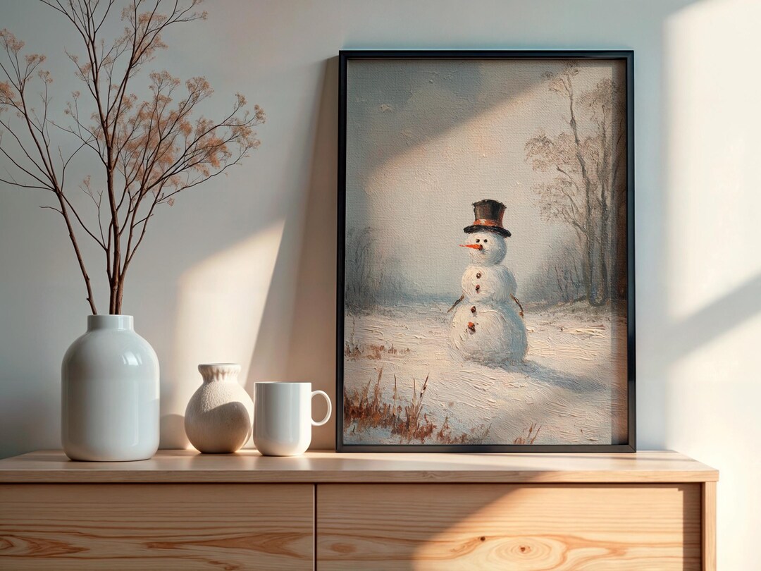Vintage Snowman Digital Art Print for Christmas, Rustic Winter ...