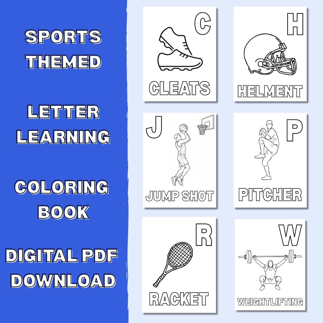 Letter Learning Sports Themed Coloring Book, A to Z Sports Coloring ...