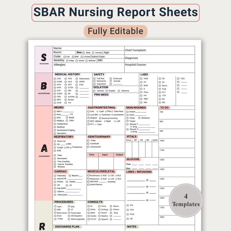 Nurse Sbar Form - Etsy
