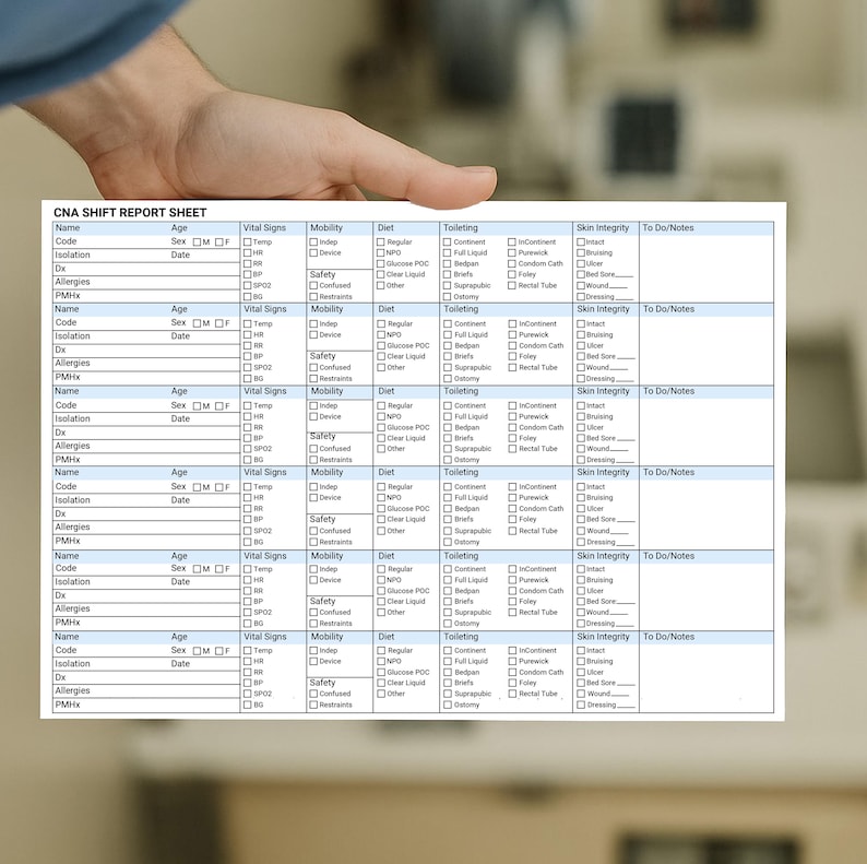 Editable CNA Shift Report Sheet | Certified Nursing Assistant Brain ...