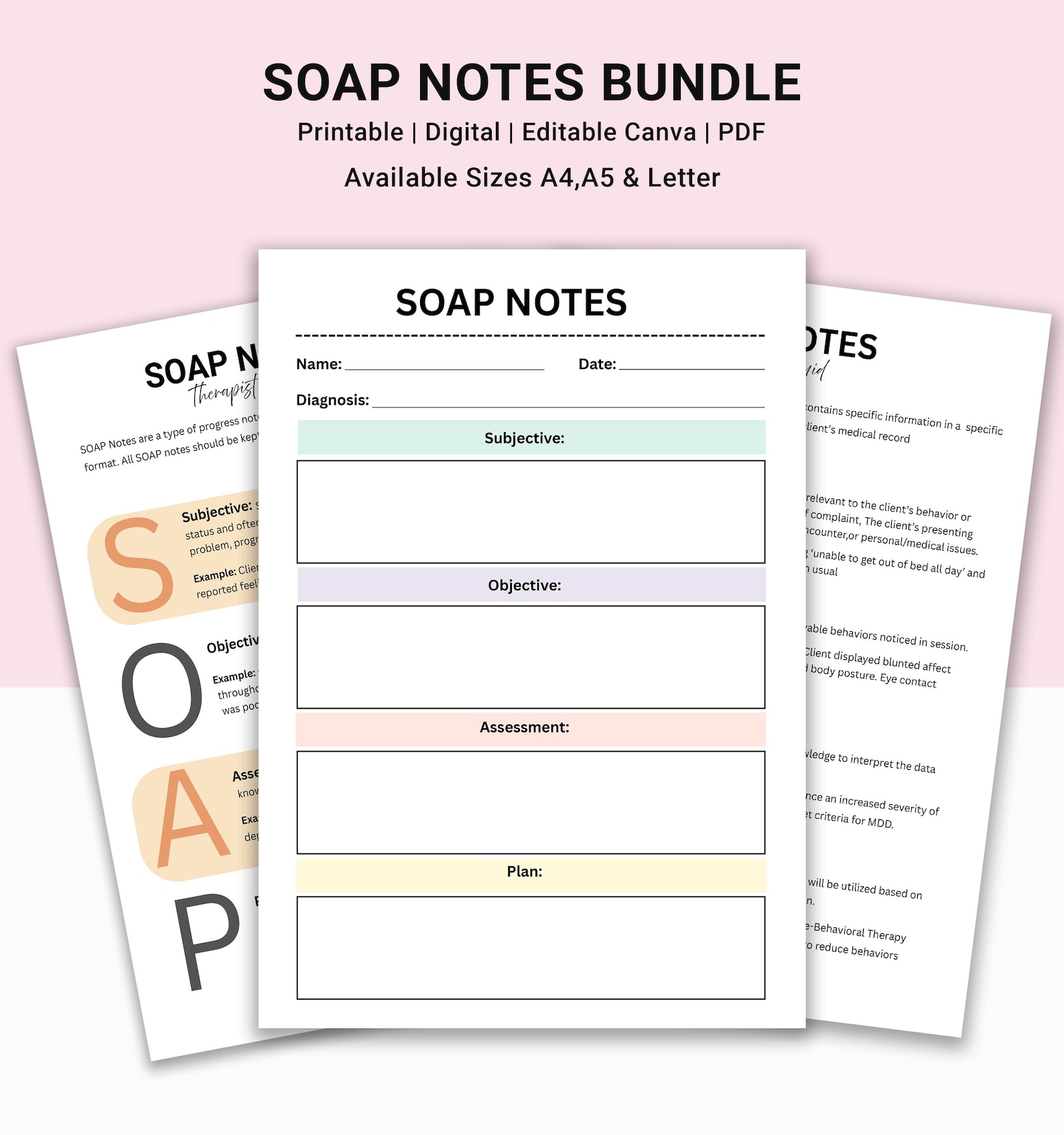 Editable SOAP Note Template: Mental Health Therapy, Nursing (canva PDF ...