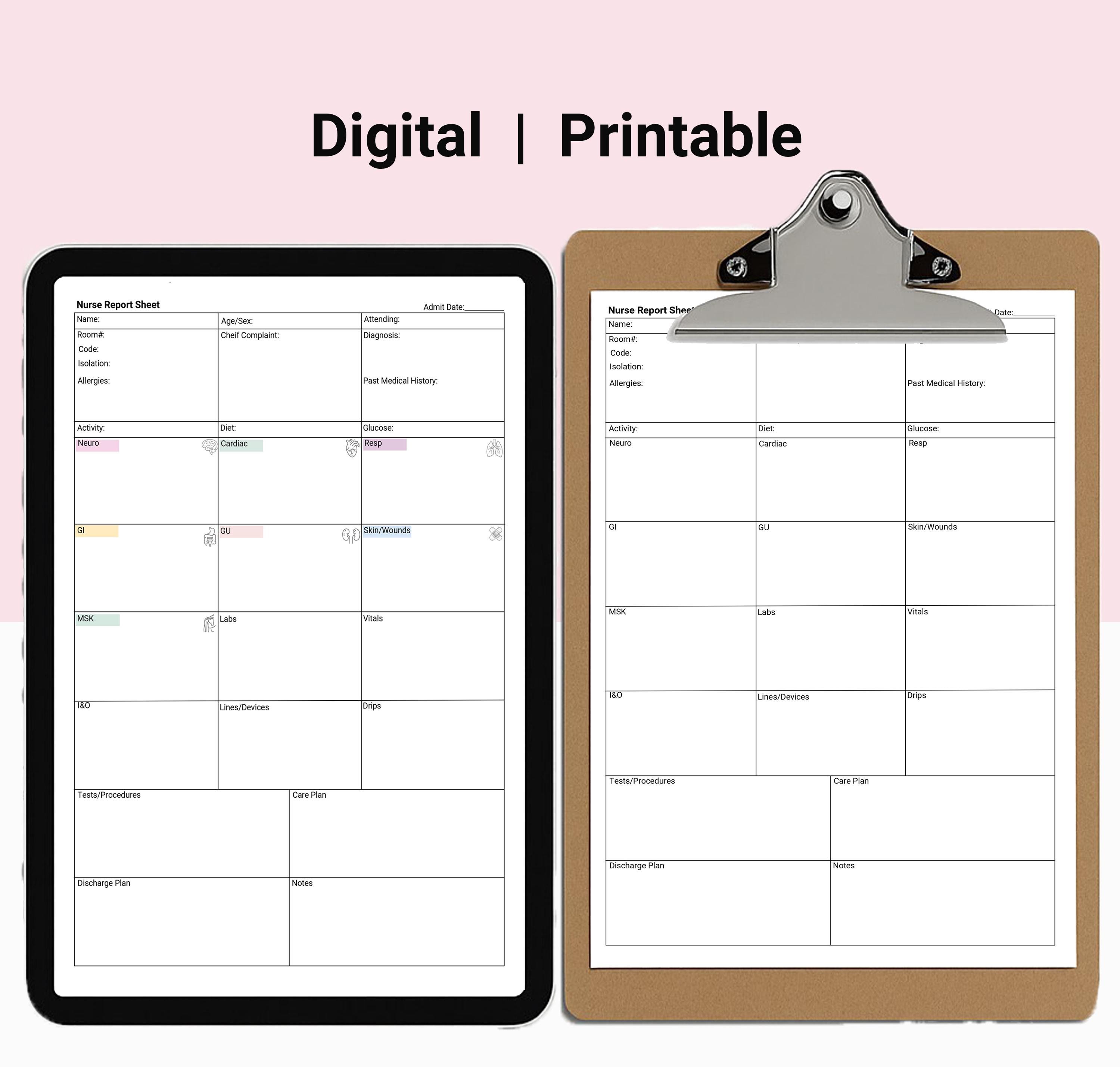 ICU Nurse Report Sheet: Editable Med Surg Handoff Template (canva & PDF ...