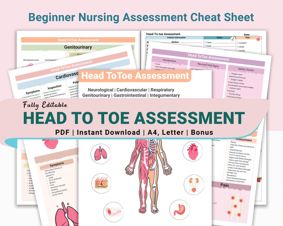 Head-to-toe Cheat Sheet for Nursing Students | Printable Health Assessment Guide | Patient ...