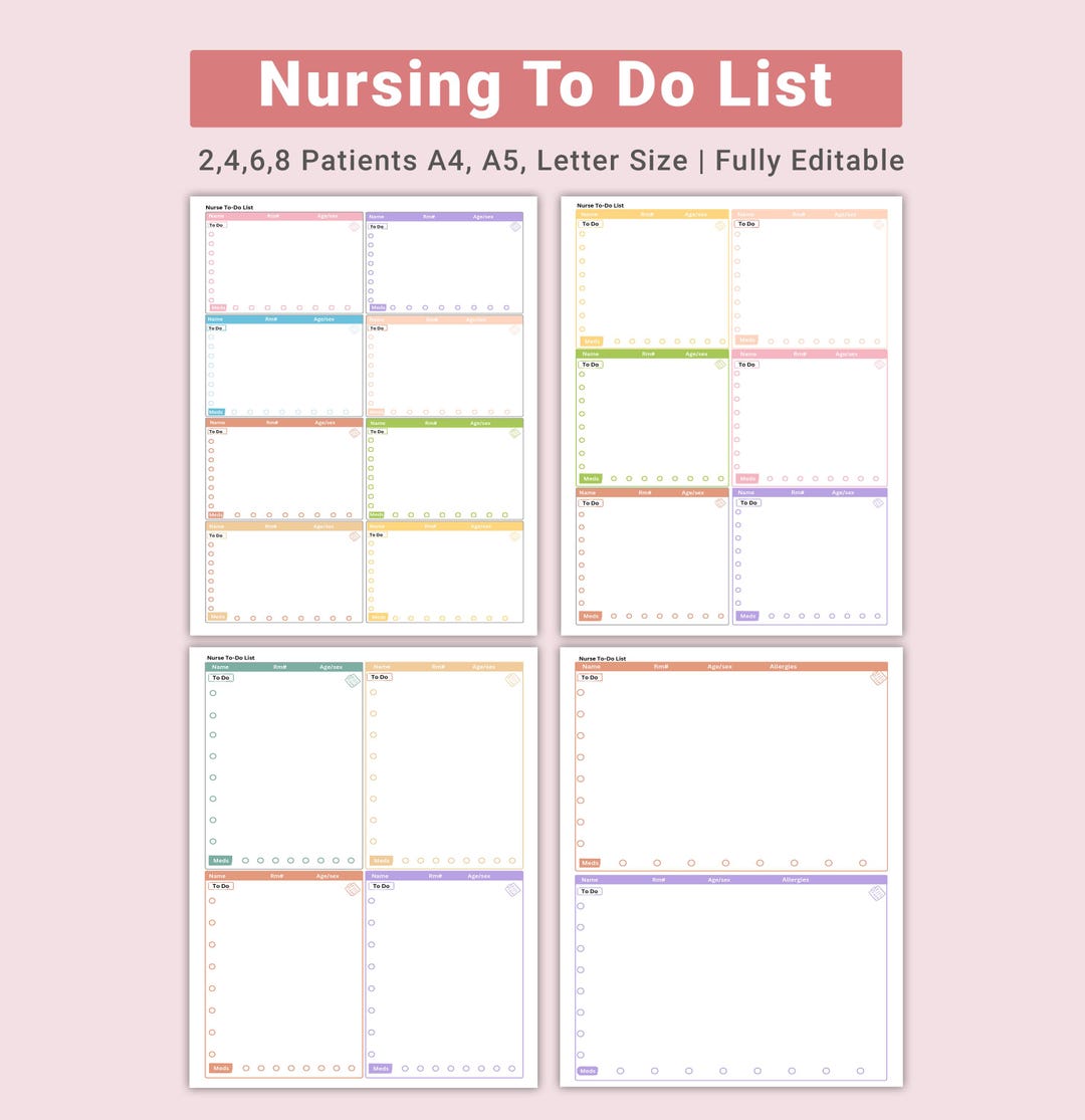 Nurse To-do List Printable: Patient Care Planner (editable Canva PDF ...