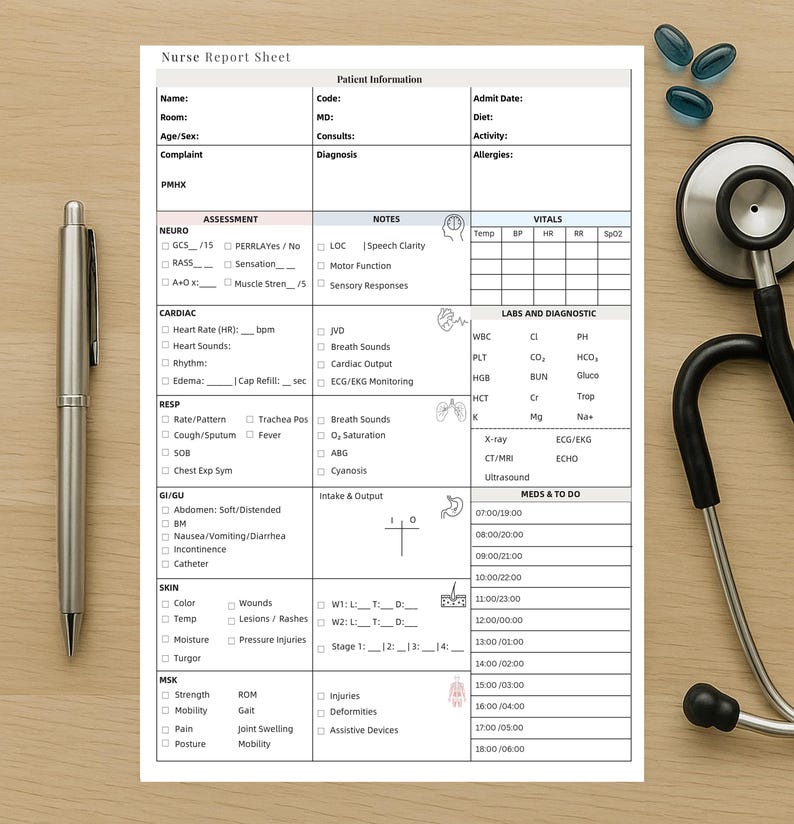 Editable Nurse Report Sheet: Patient Monitoring Record Nursing (pdf ...