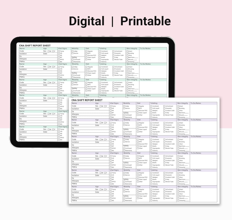 CNA Shift Report Sheet: Editable Patient Care Planner (PDF & Canva) - Etsy