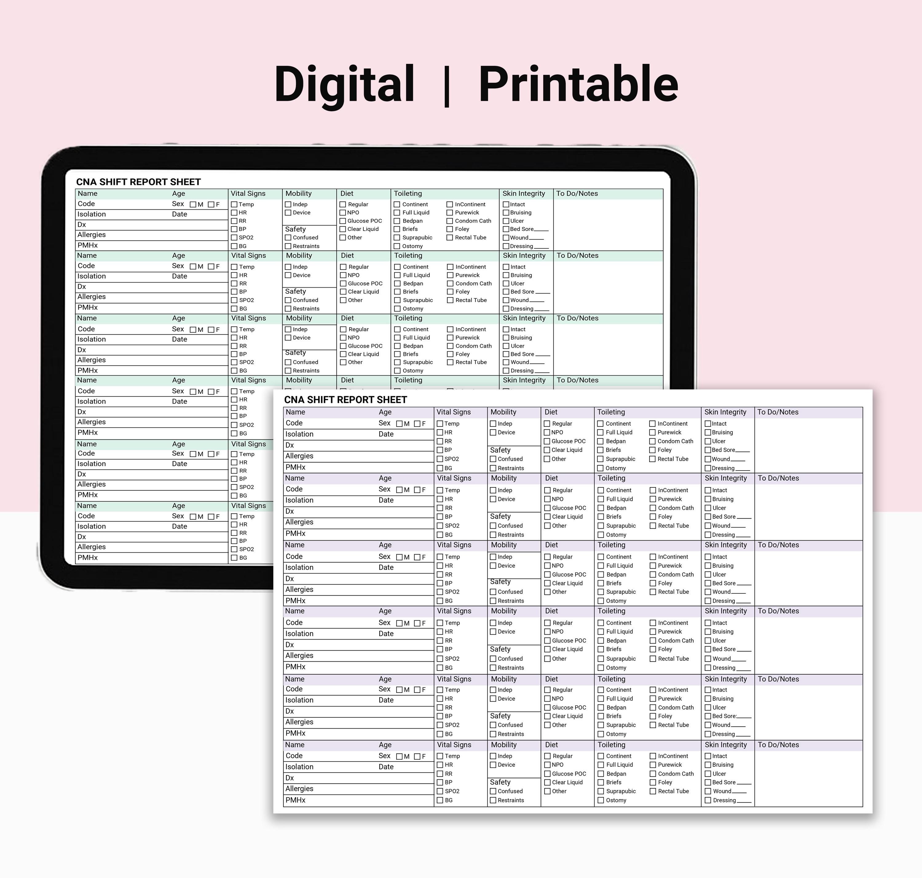 CNA Shift Report Sheet: Editable Patient Care Planner (PDF & Canva) - Etsy