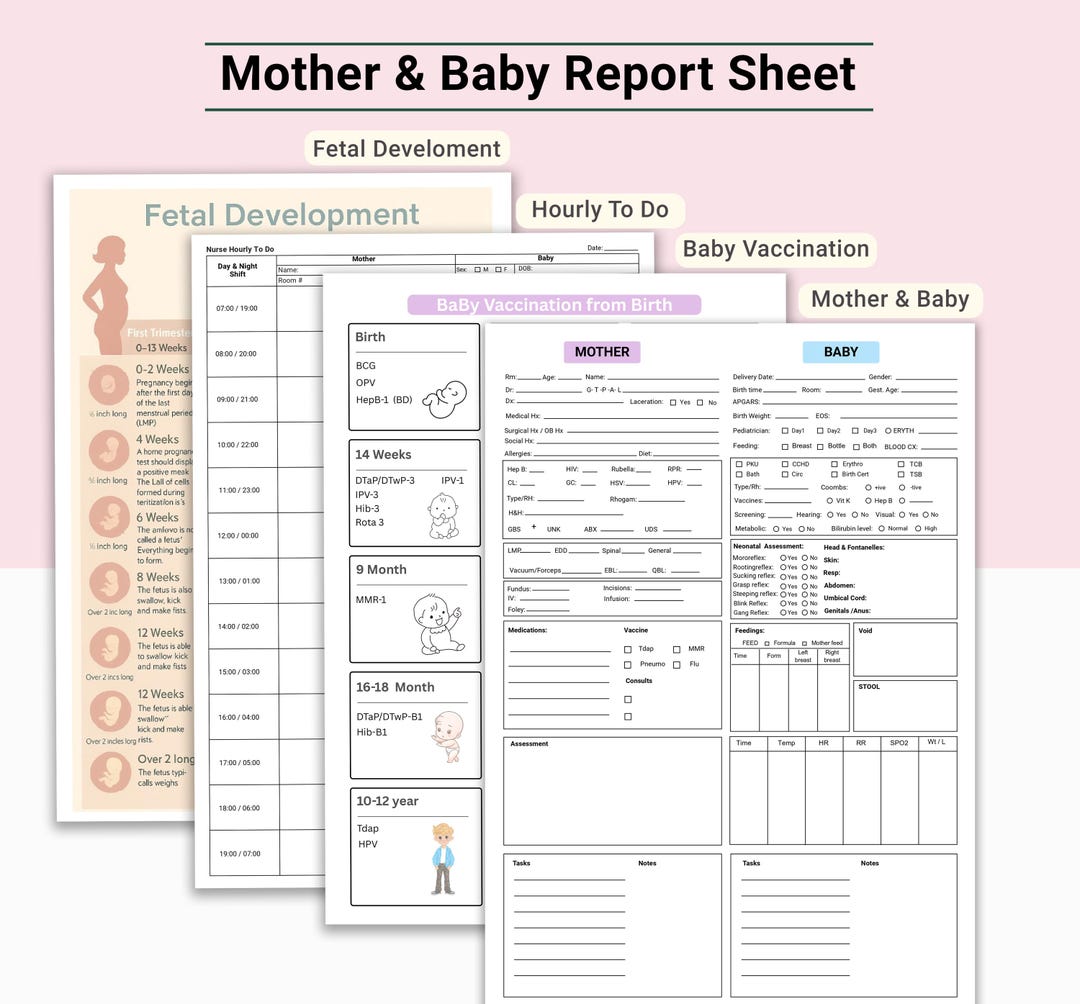 Mother and Baby Nurse Report Sheet | Postpartum Reporting Newborn ...