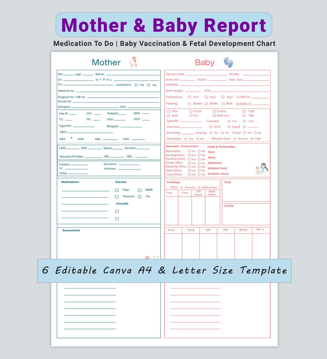 Mother Baby Nurse Report Sheet: Labor&delivery, Postpartum, NICU ...