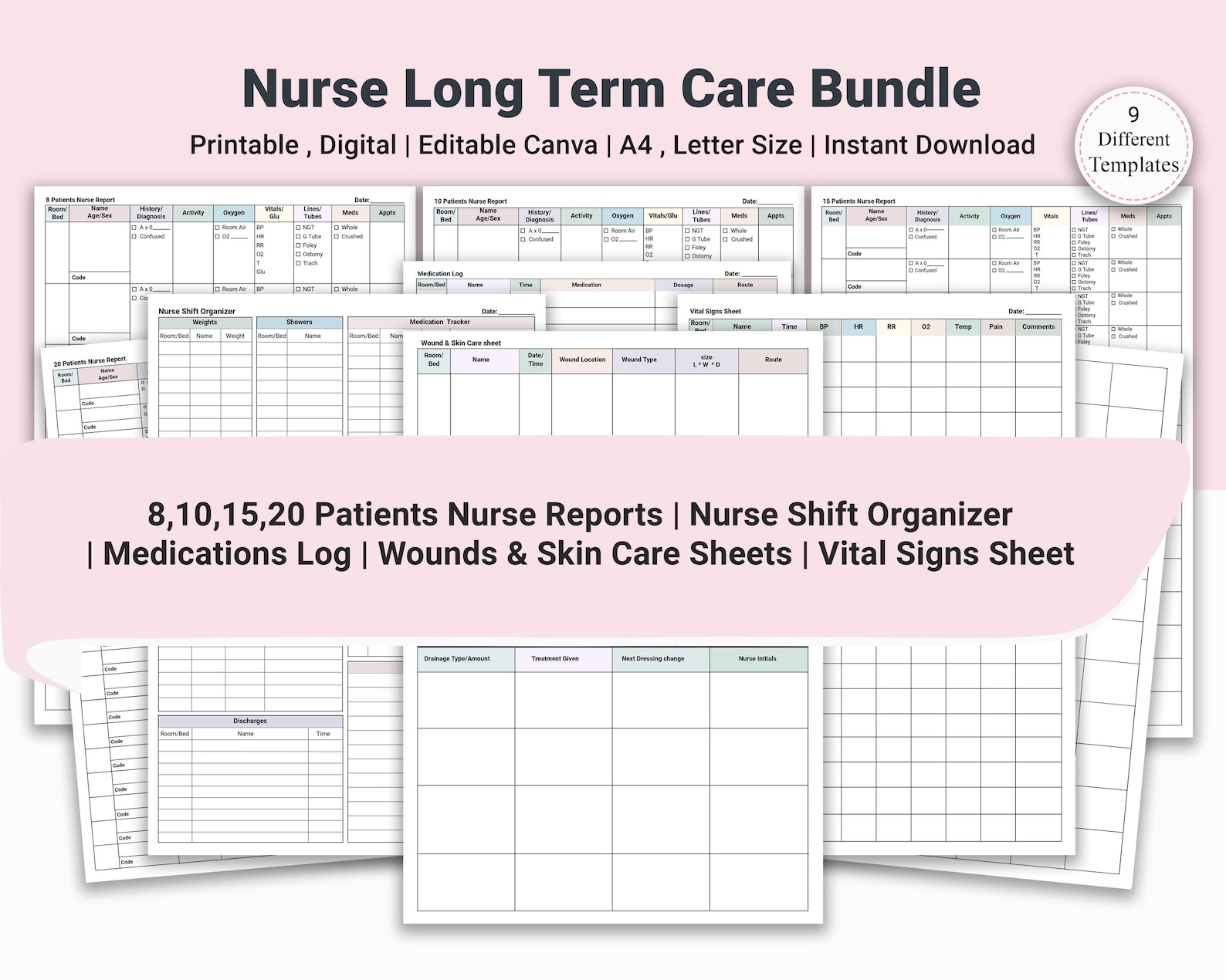 LTC Nurse Report Sheet Bundle: Editable Shift Organizer (PDF + Canva ...