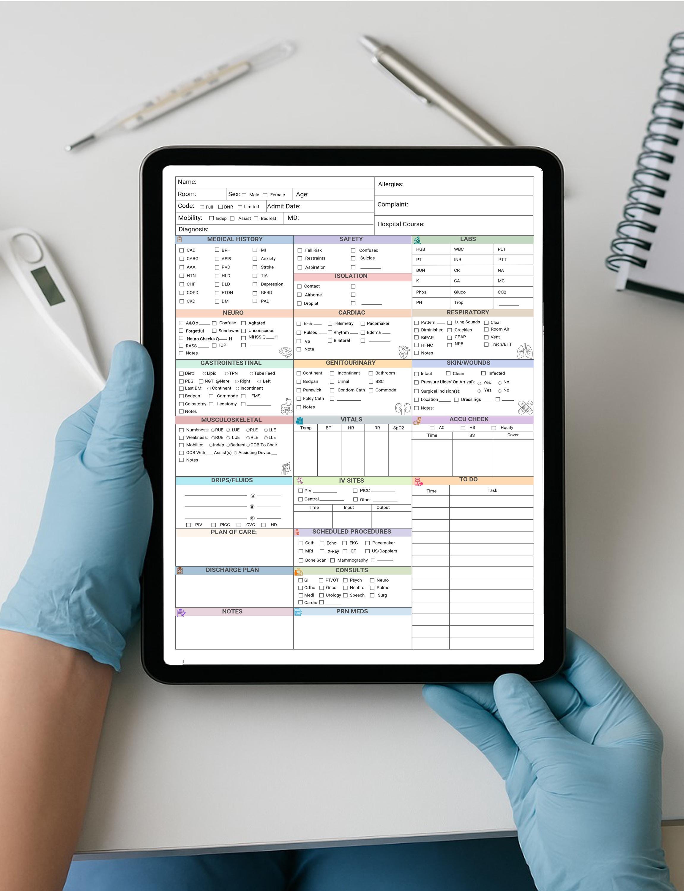 Editable Nurse Report Sheet: Med Surg ICU, RN Report (PDF & Canva ...