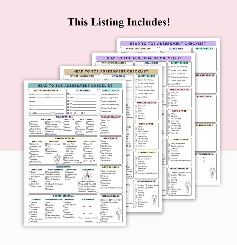 Editable Head-to-toe Nursing Assessment Template: Clinical Study Sheet ...