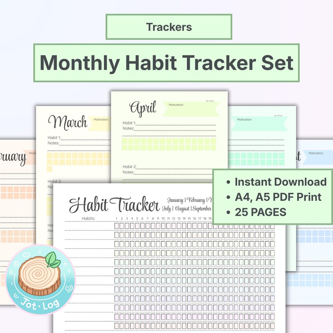 Habit Tracker Printable Monthly Pack | Colourful Pastel Printable PDF ...