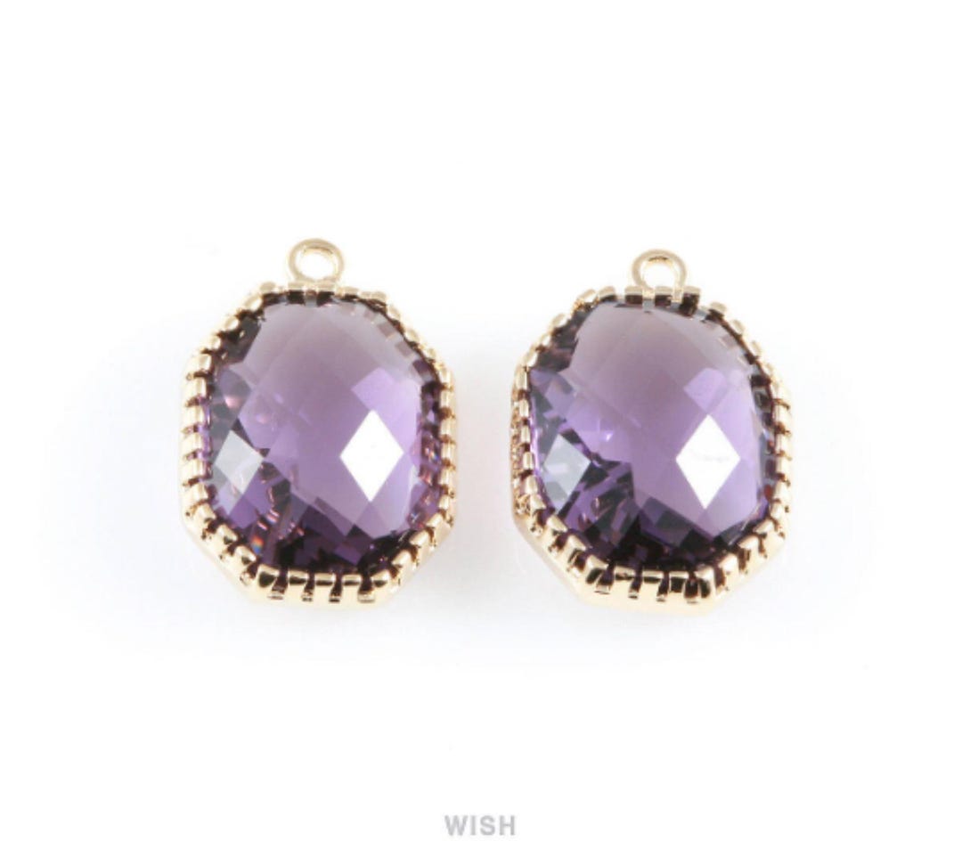 Amethyst Octagon Glass Connector in Gold, Framed Octagon Connector ...