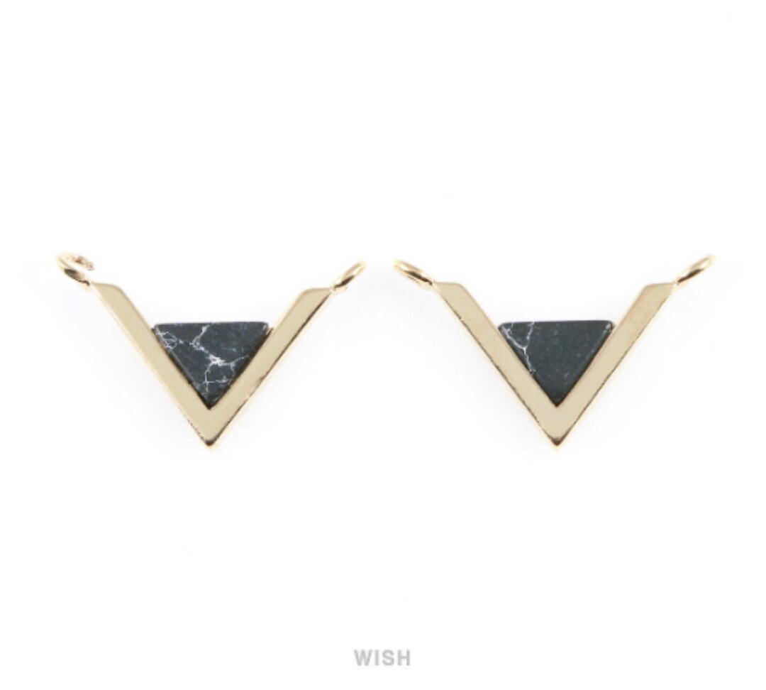 Black Marble Triangle Stone Charm in Gold, Gemstone Framed Pendant ...