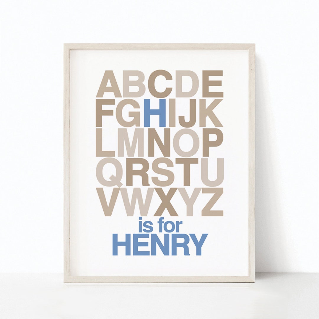 Custom Alphabet ABC Poster Art Print, Personalized Baby Boy Name Khaki ...