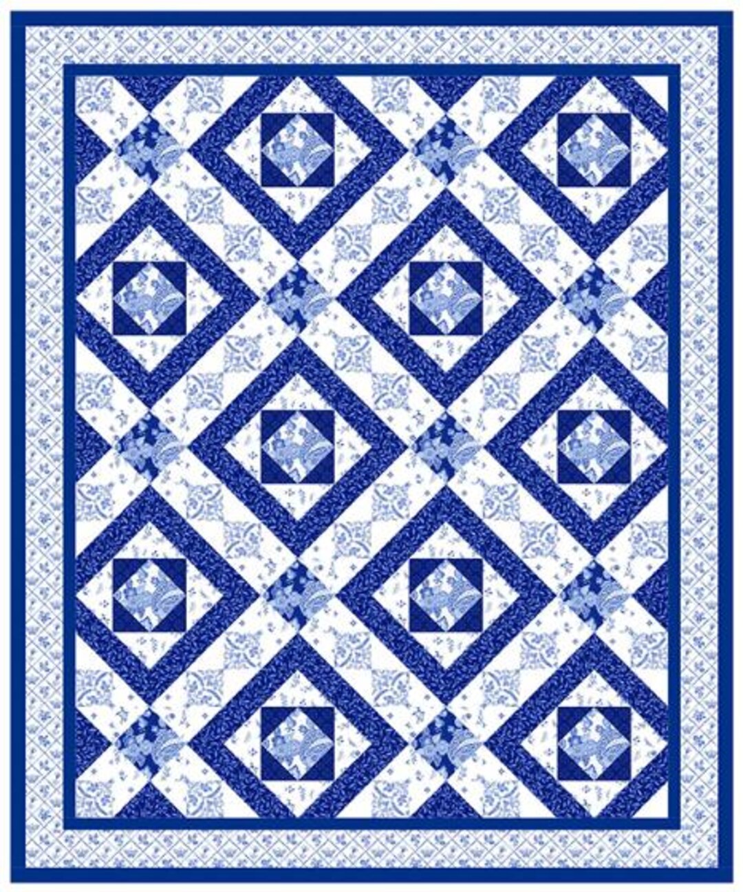 Tile Time Quilt Pattern: Shown With Delft Dynasty Fabric Blue Paisley ...