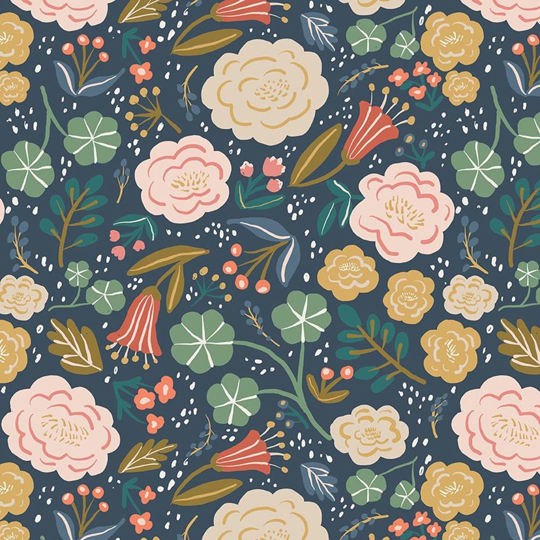 Wide Back Ivy Reese Floral, Navy Blue - Fabric Collection by Deena ...