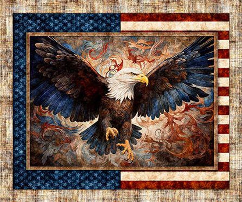 Bald Eagle Flag Quilt Kit, Stars Around - 1776 Patriotic Fabric ...