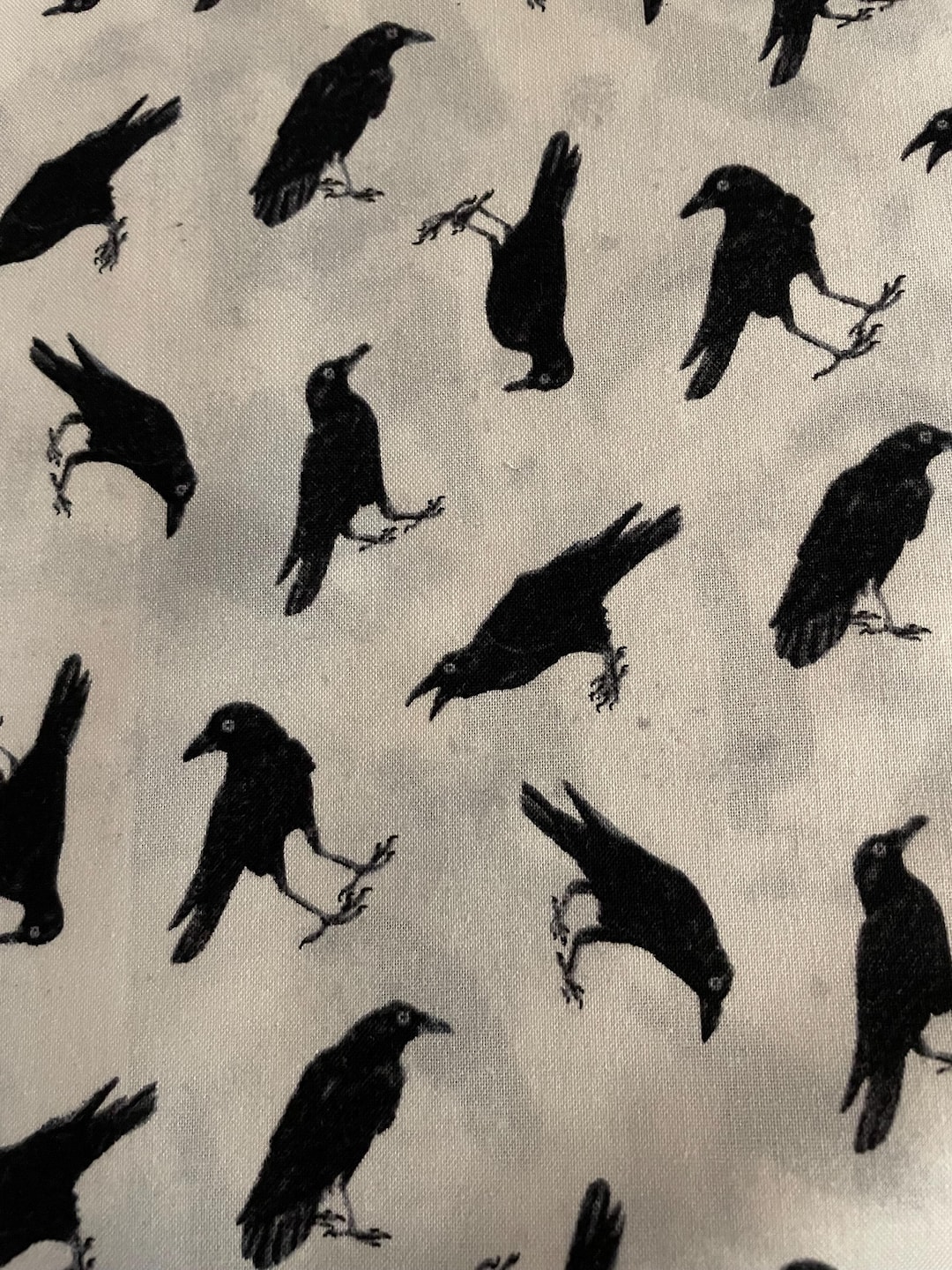 Halloween Crows on White and Gray Tonal Fabric - Spellbound Fabric ...