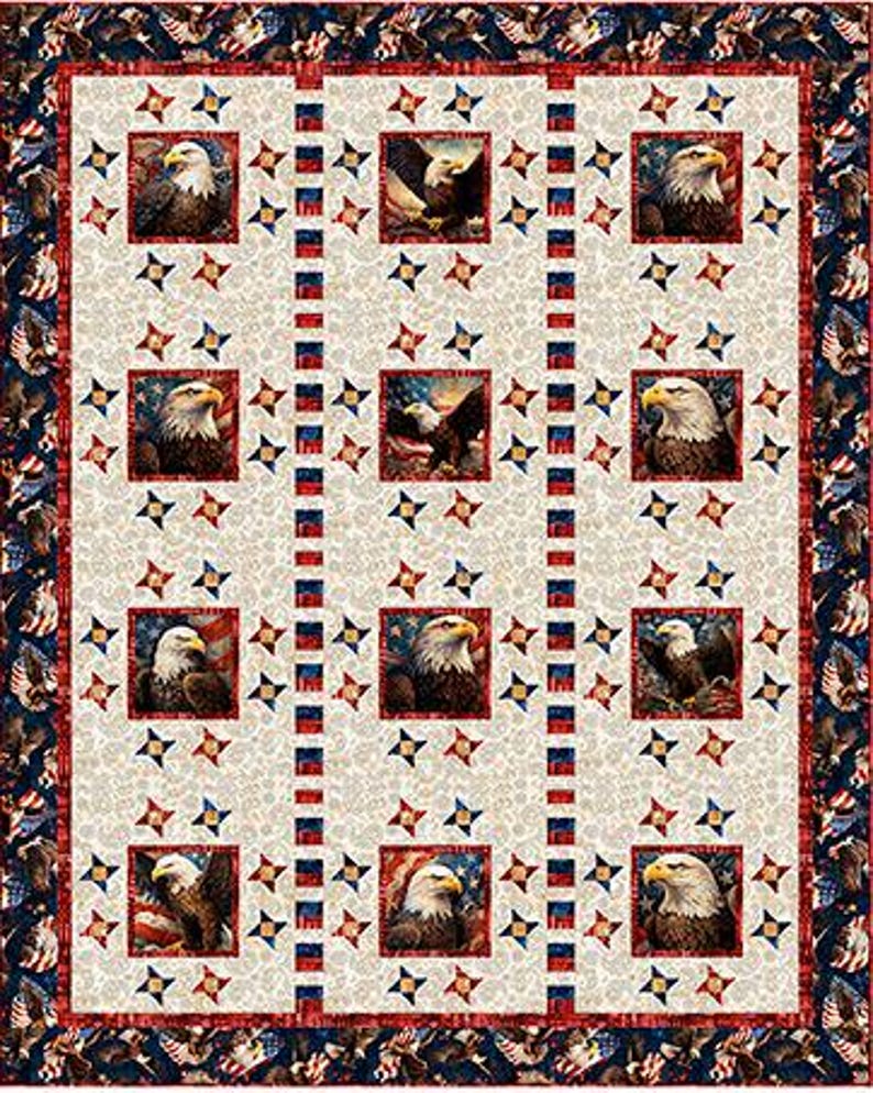 Bald Eagle Quilt Kit, Stars Around - 1776 Patriotic Fabric Collection ...
