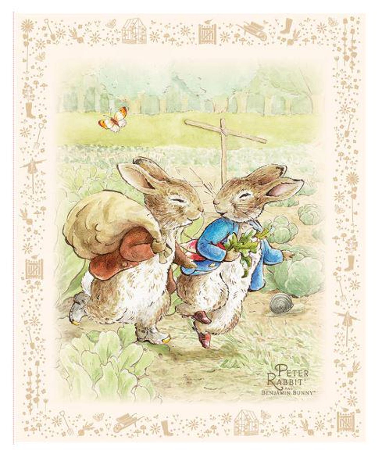 Peter Rabbit and Benjamin Bunny Fabric Panel - Beatrix Potter Fabric ...