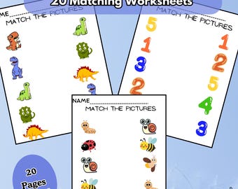 Printable Matching Worksheets Bundle, Match the Picture, Kindergarten ...