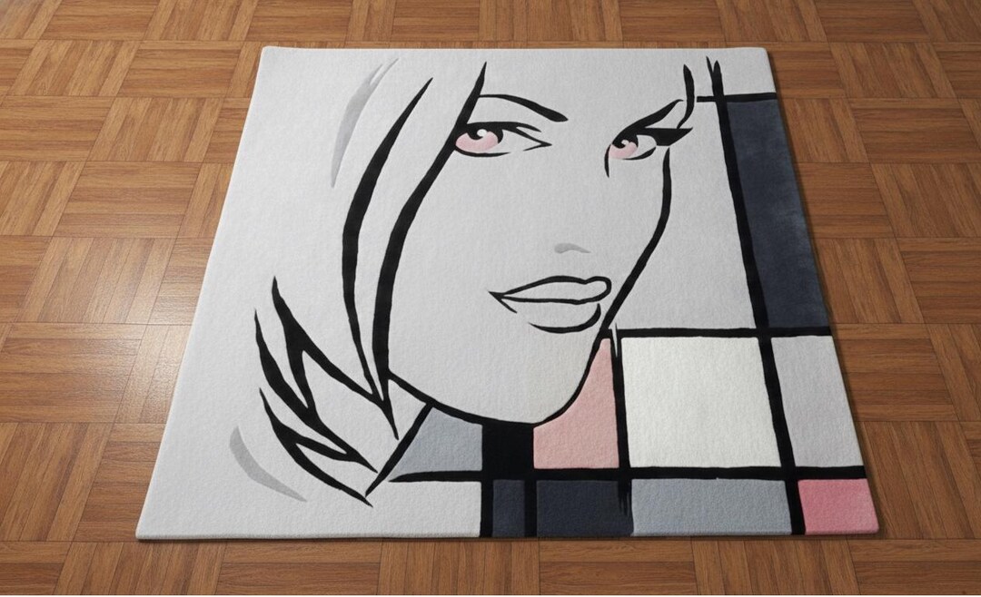 Hand Tufted Wool Rug | Abstract Face Line Art, Geometric Decor - Etsy