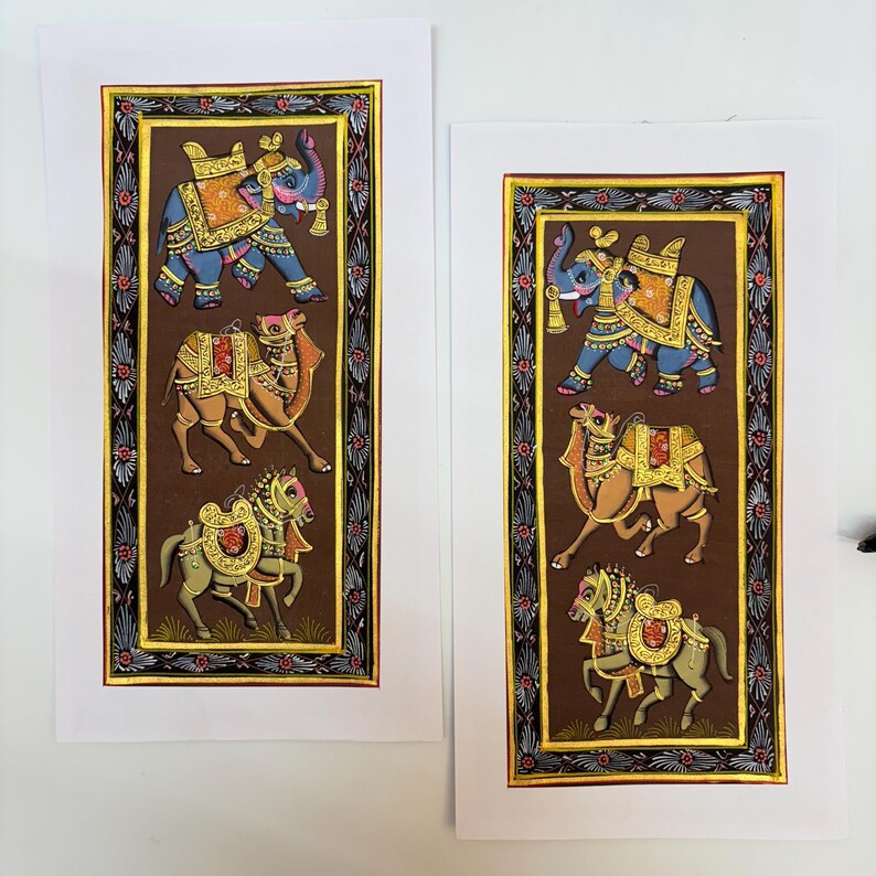 Miniature Animal Theme Painting (set of 2, Unframed, 7×13 Inch) - Etsy