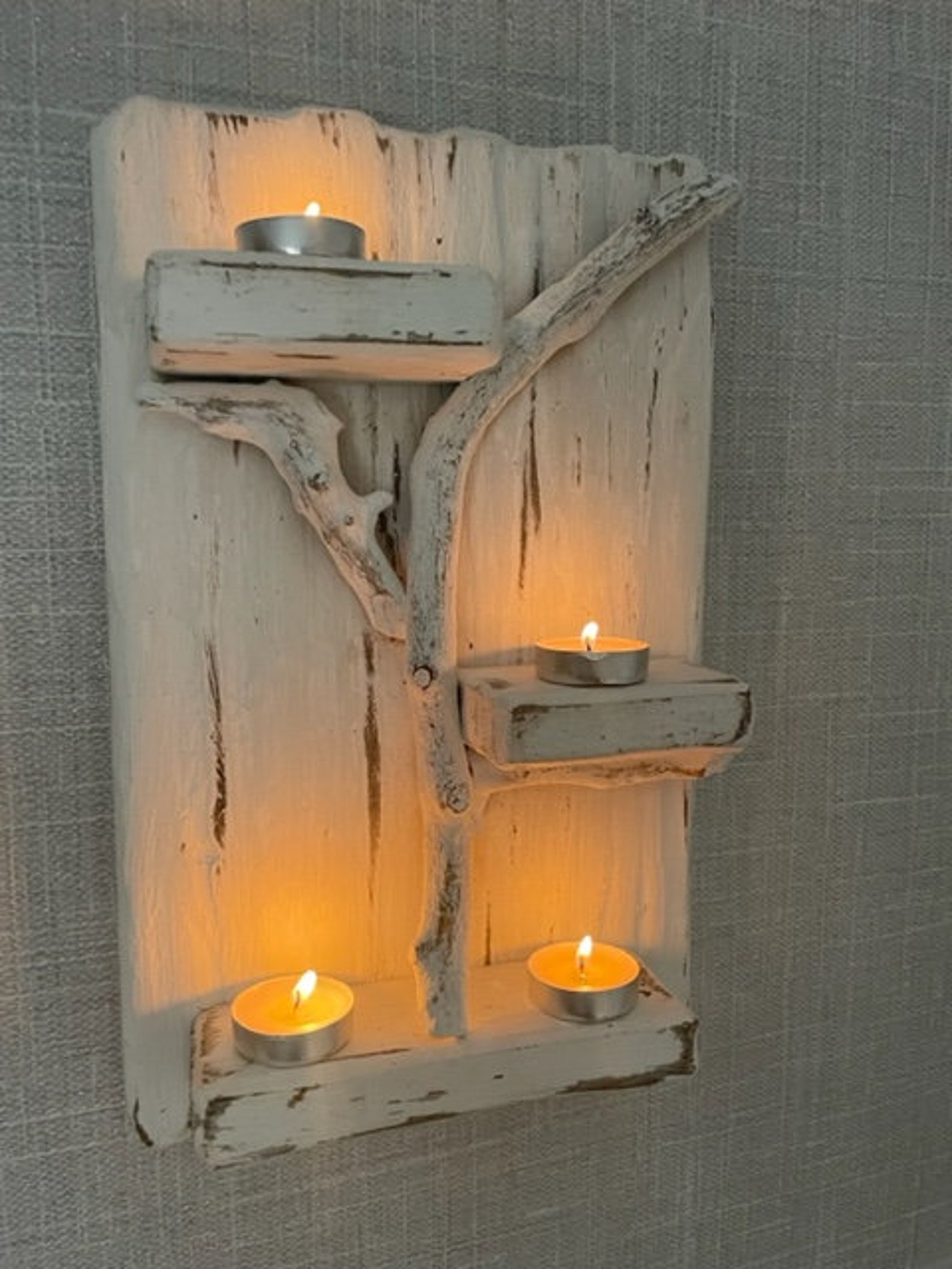 Whitewashed Driftwood Candle Shelf - Etsy