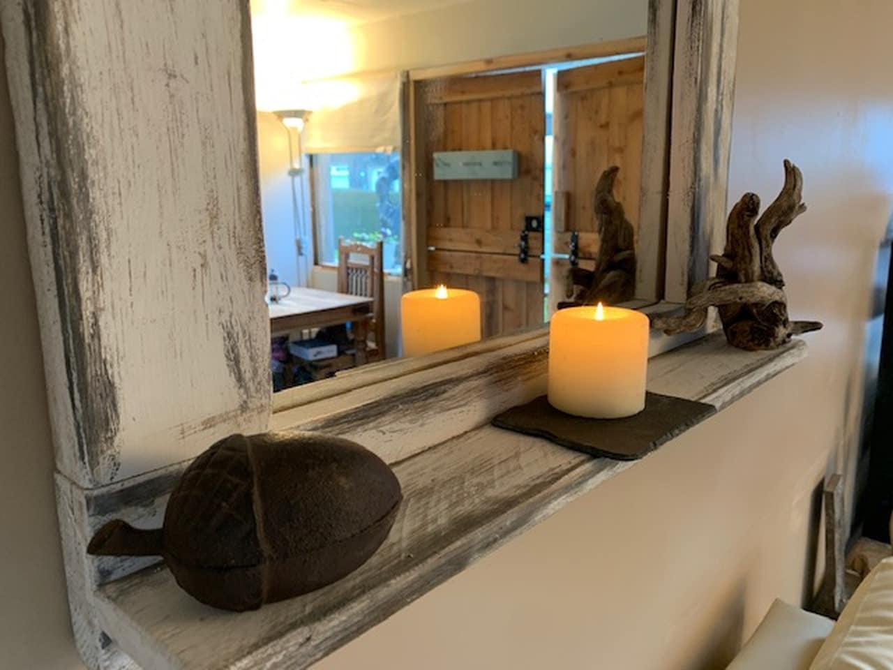 Whitewashed Distressed Mirror With Shelf | Etsy