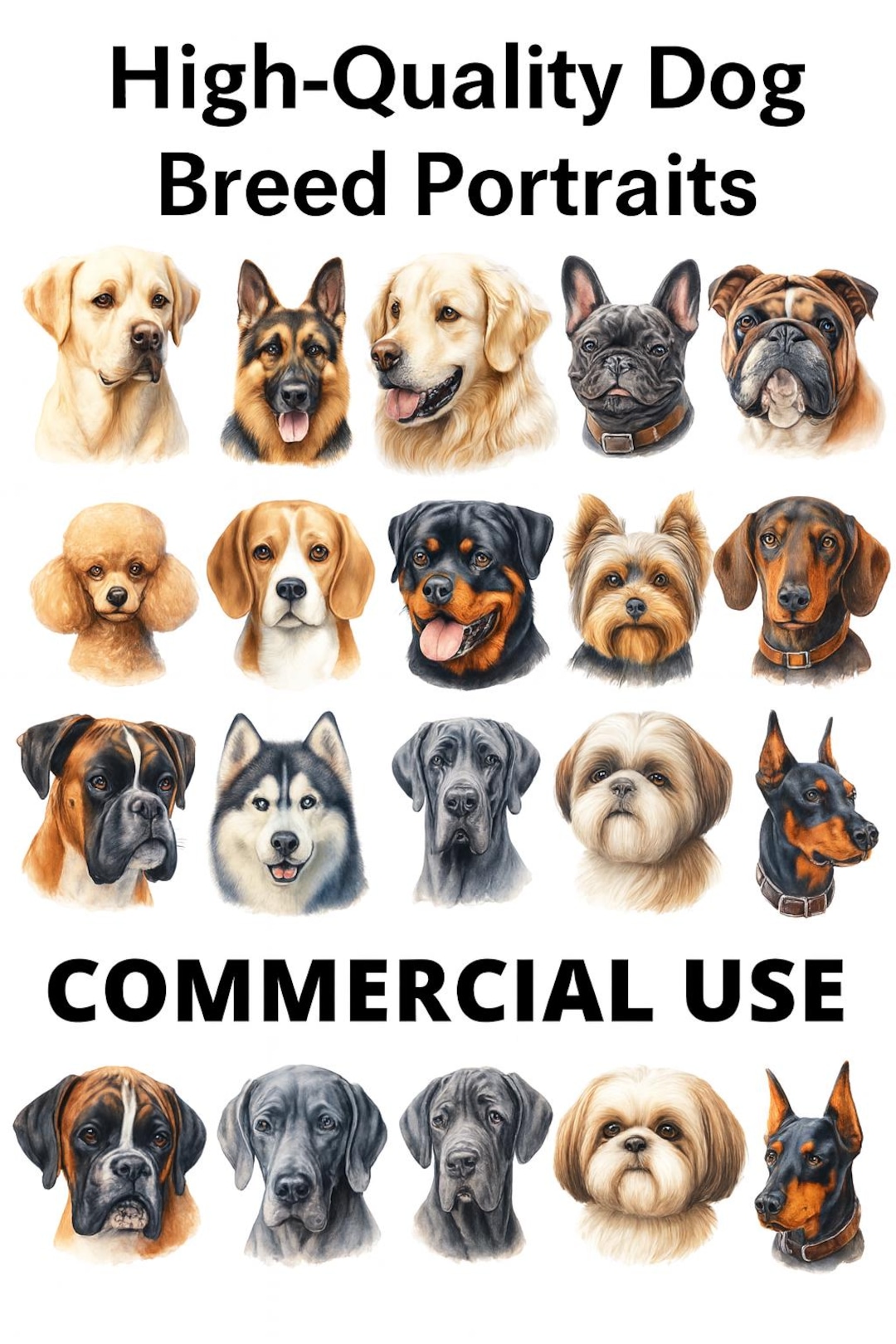 Watercolor Dog Breed Portraits - Digital Download Clip Art Bundle - Etsy