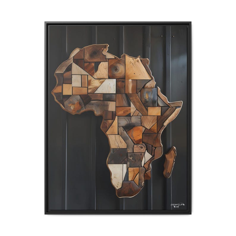 Wooden Block Look Mosaic Africa Continent Canvas Print | Framed Matte ...