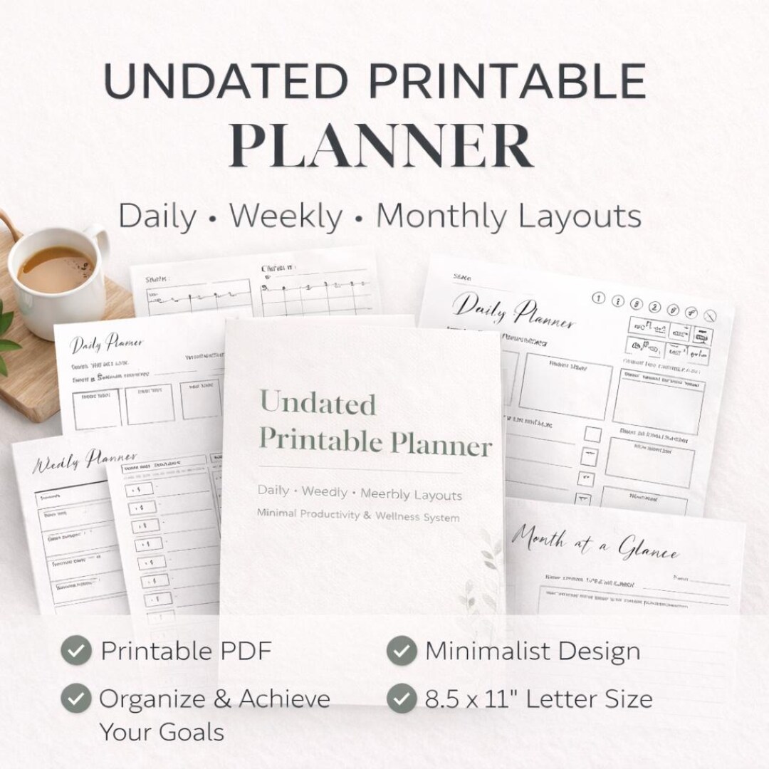 Undated Planner PDF | Daily Weekly Monthly Layouts | Minimalist ...