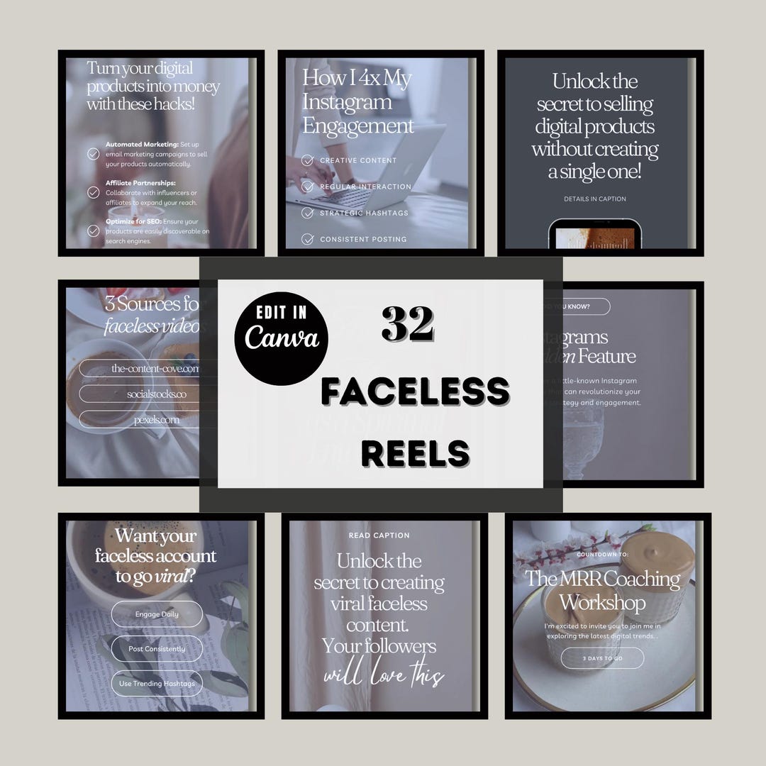 30 Faceless Instagram Reels Templates | Digital Marketing PLR + MRR ...