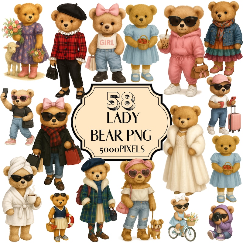 Preppy Teddy Bear Clipart - Etsy