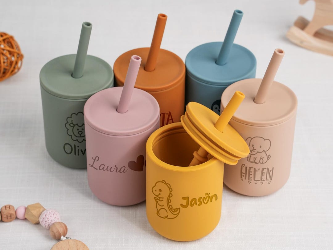 Personalized Silicone Cup With Handel, Engraved Baby Silicone Cup ...