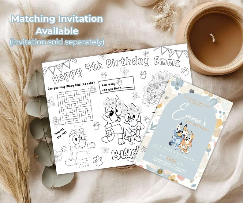 Bluey Inspired Birthday Placemat | Editable Party Activity | Printable ...
