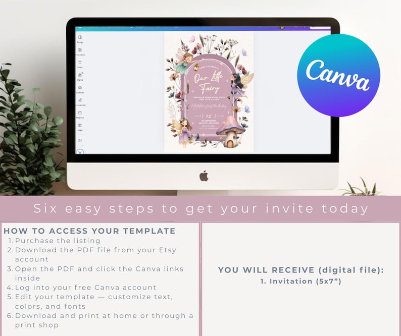 Fairy First Birthday Invitation Editable Fairy Theme Birthday Party ...