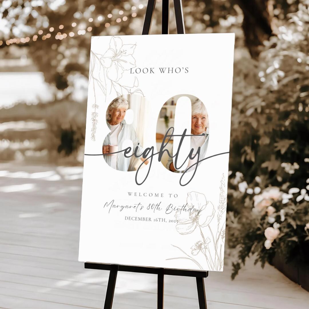 80th Birthday Welcome Sign for Grandmother Photo Sign Editable for ...