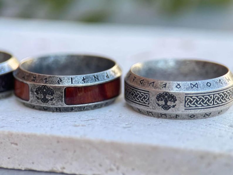 Viking Tree of Life Ring: Nordic Runes, Wood Resin Wedding Band - Etsy