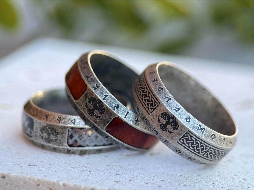 Viking Tree of Life Ring: Nordic Runes, Wood Resin Wedding Band - Etsy