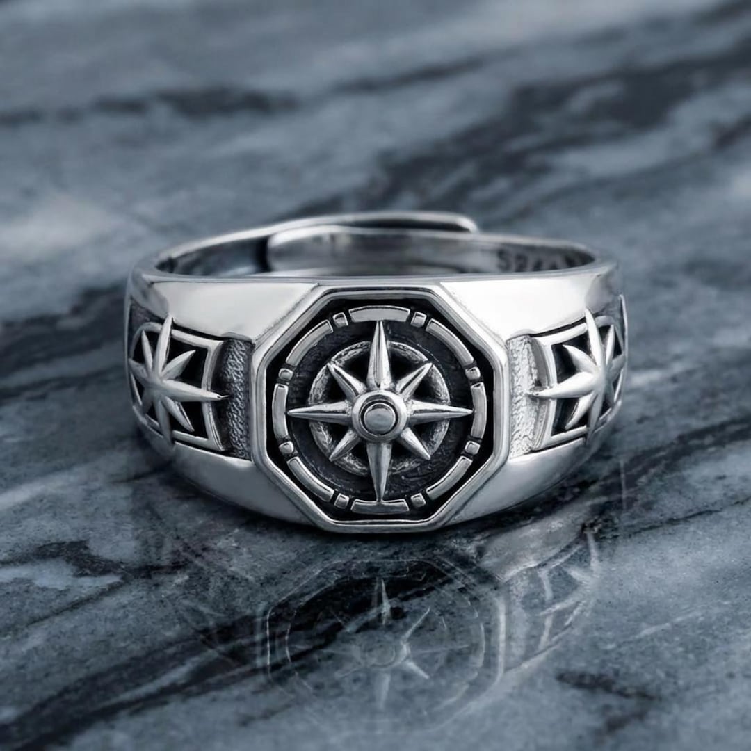 Compass Signet Ring – Stainless Steel Nautical Star Ring, Viking ...