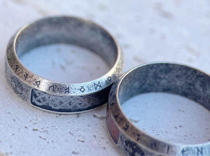 Viking Tree of Life Ring: Nordic Runes, Wood Resin Wedding Band - Etsy