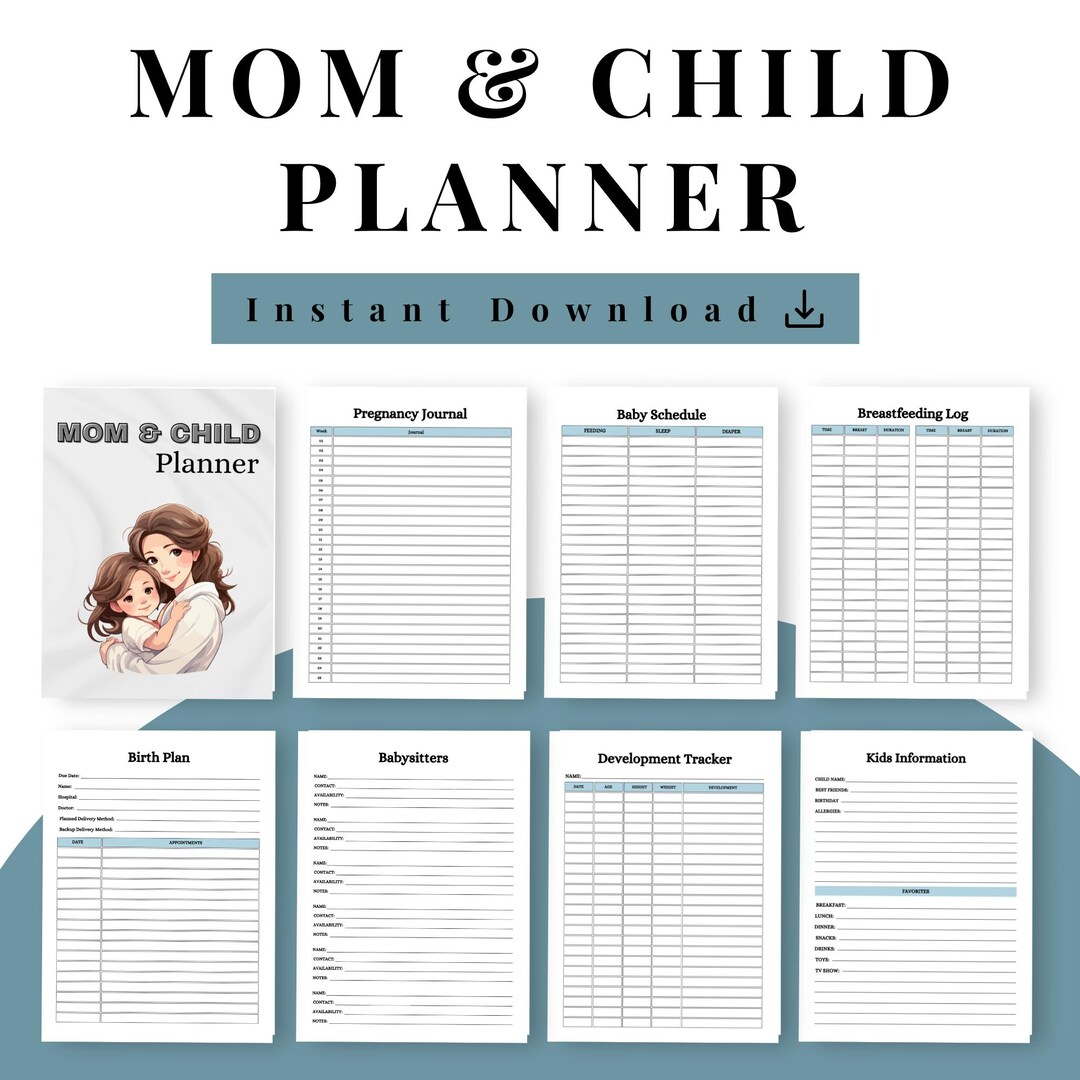 Mom and Child Planner Printable PDF, Daily Routine Organizer, Family ...