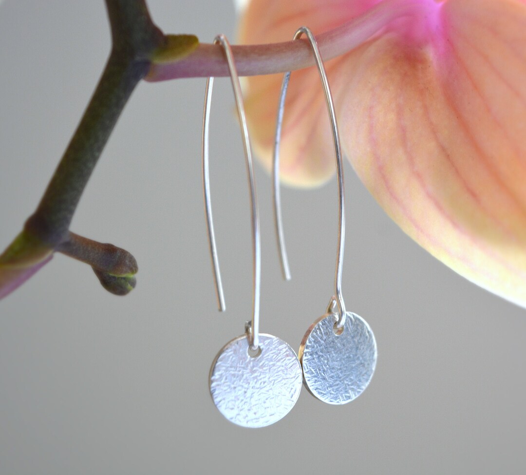 Minimalist Long Hammered Sterling Silver Disc Dangle Earrings. - Etsy