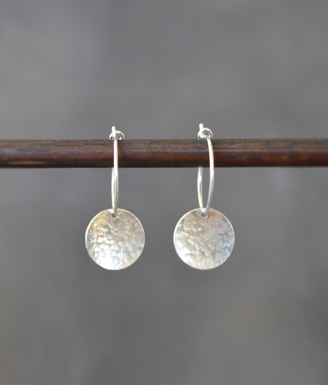 Minimalist Sterling Silver Textured Hammered Disc Hoop - Etsy