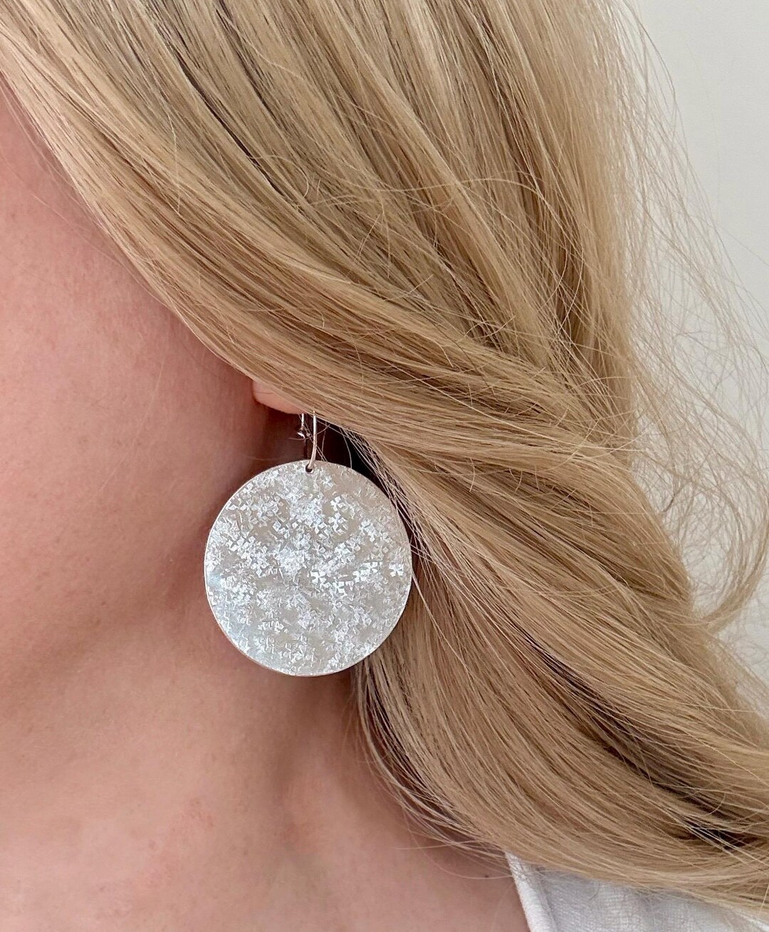 Textured Sterling Silver Disc Hoop Earrings: Lightweight Dangle - Etsy