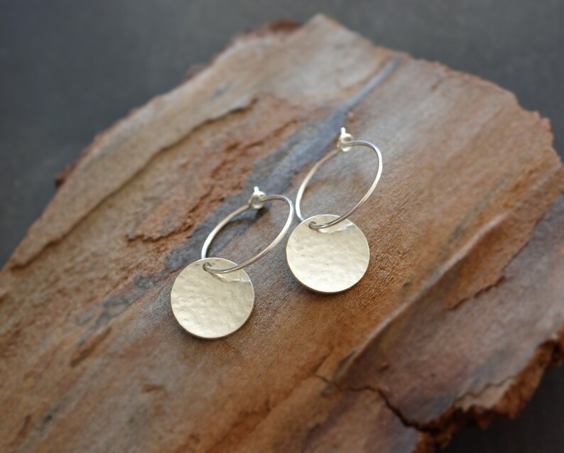 Minimalist Sterling Silver Textured, Hammered Disc Hoop Earrings. - Etsy