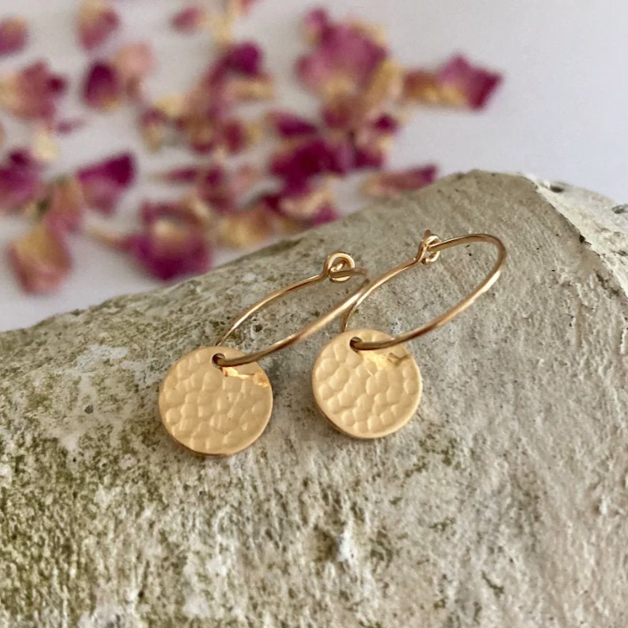 14k Gold Filled Hammered Disc Hoop Earrings for Woman - Etsy